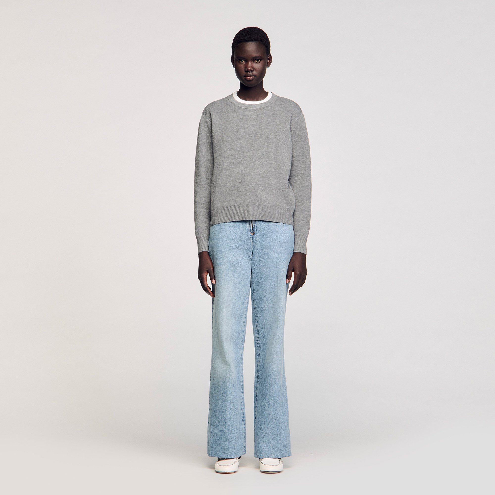 Contrast collar sweater black / gray For Women | Sandro Paris