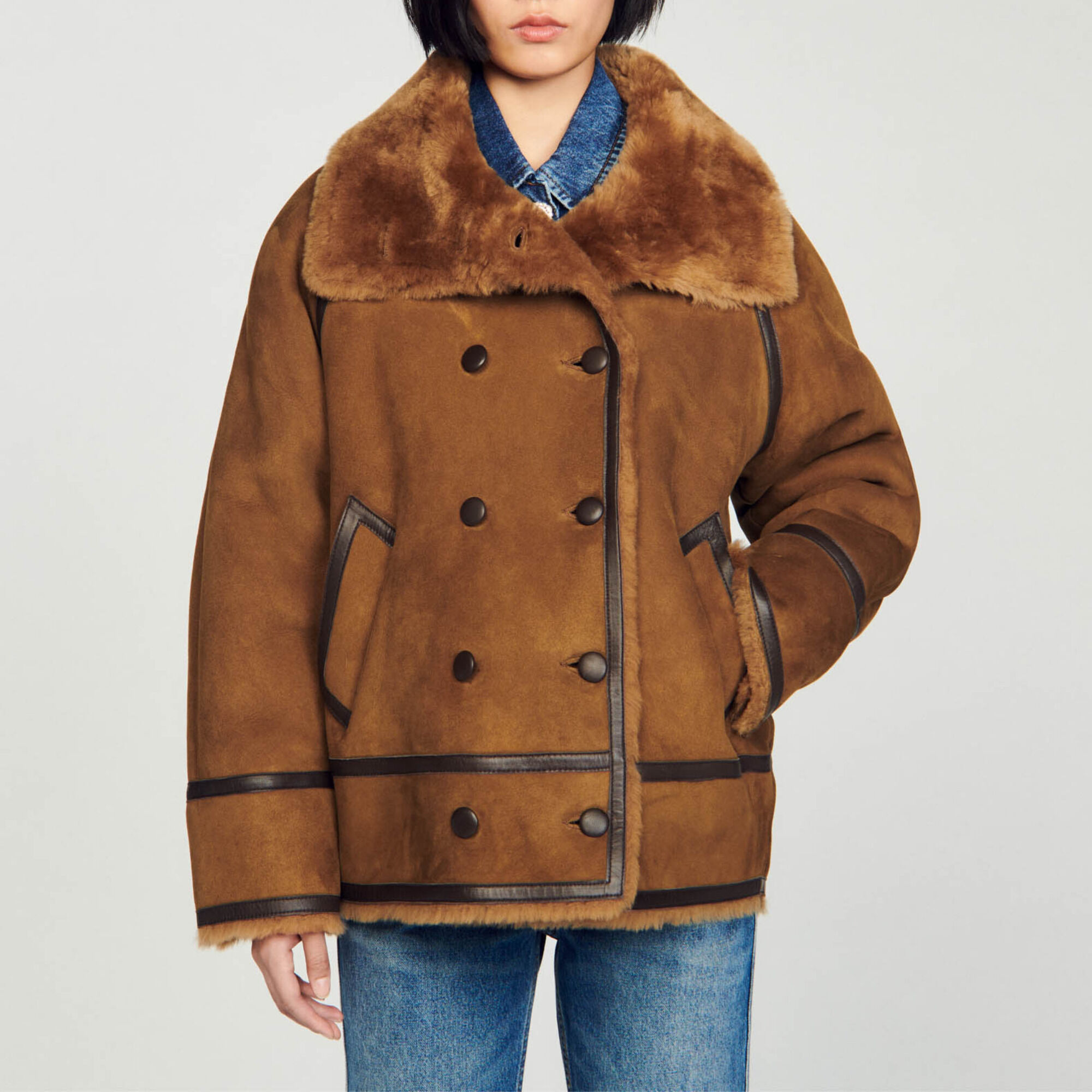 Shearling coat Natural | Sandro Paris
