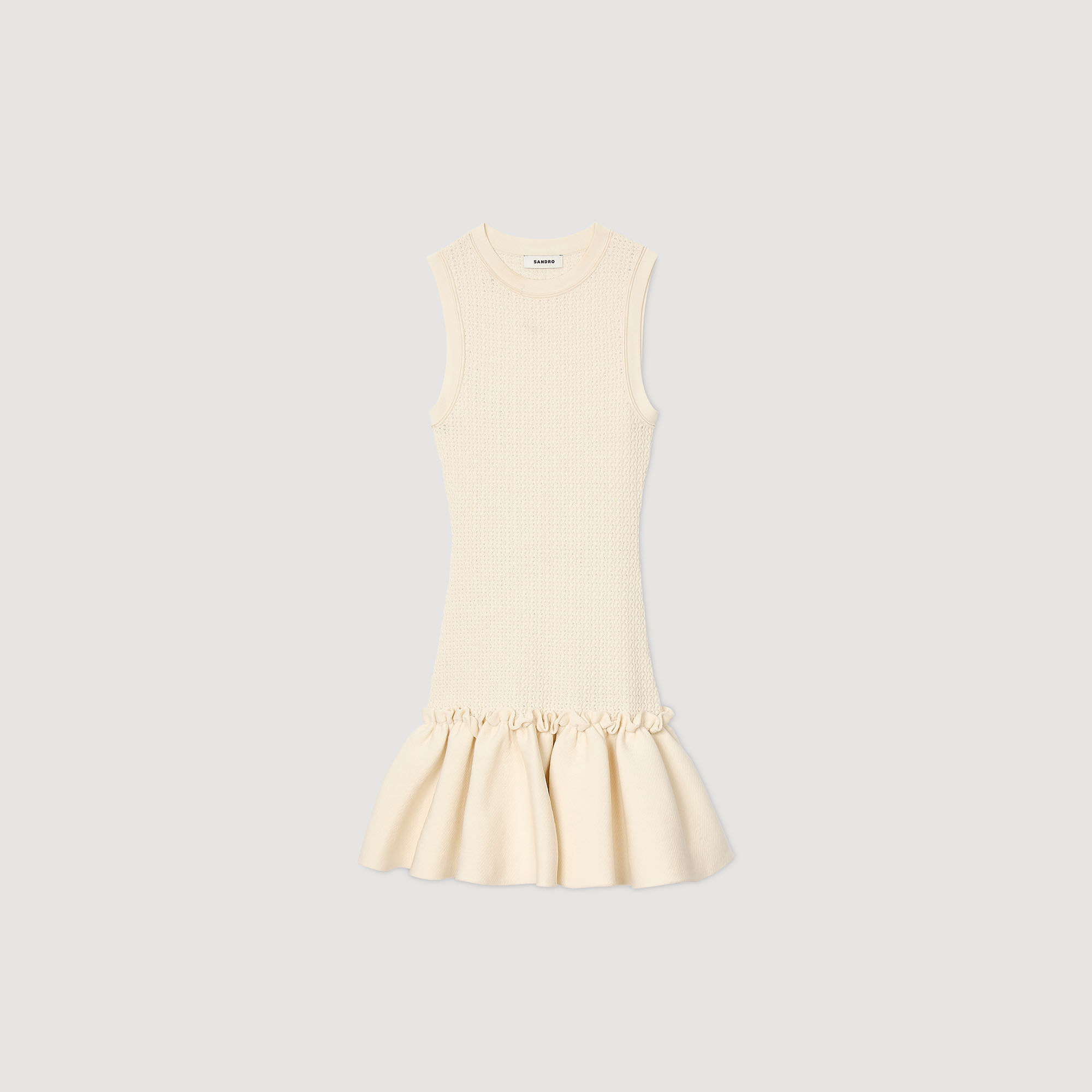 Mini knit dress with ruffle white / beige For Women | Sandro Mini knit dress with ruffle white / beige For Women | Sandro