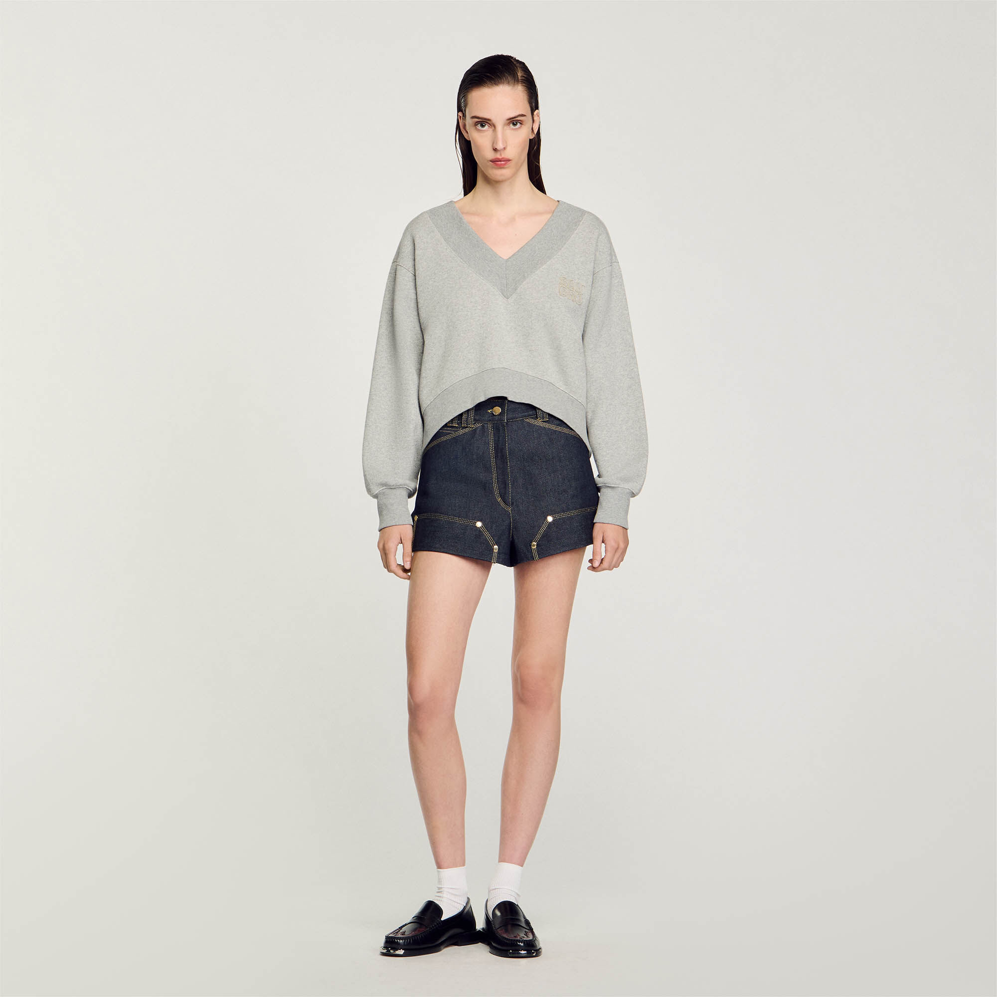 Cropped sweatshirt black / gray For Women | Sandro Paris