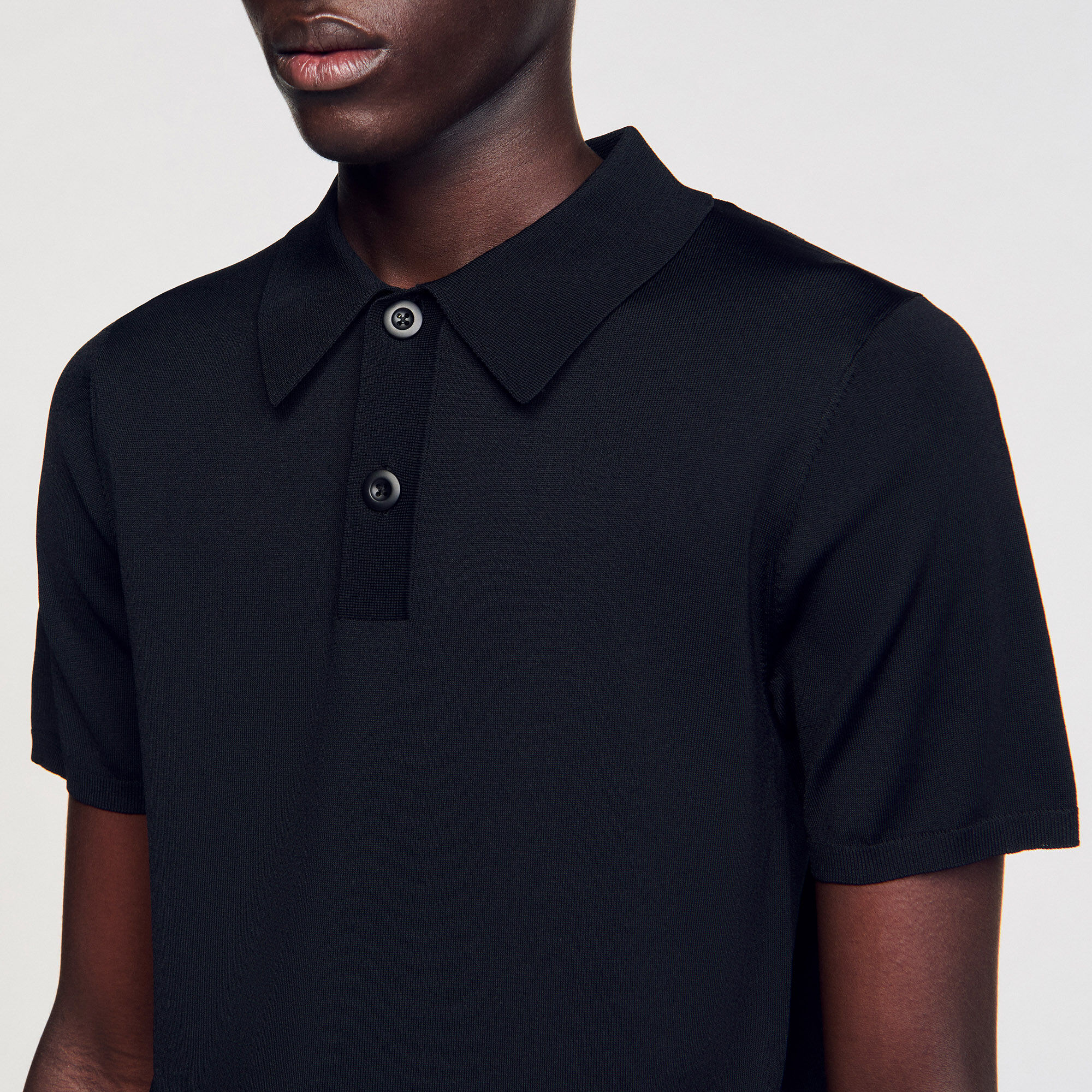Short-sleeve knitted polo shirt black / gray for Men | Sandro Paris