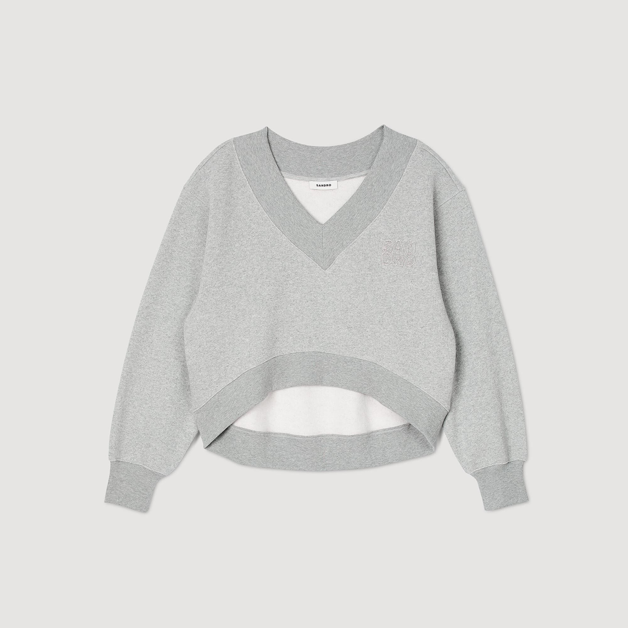 Cropped sweatshirt black / gray For Women | Sandro Paris Cropped sweatshirt black / gray For Women | Sandro Paris
