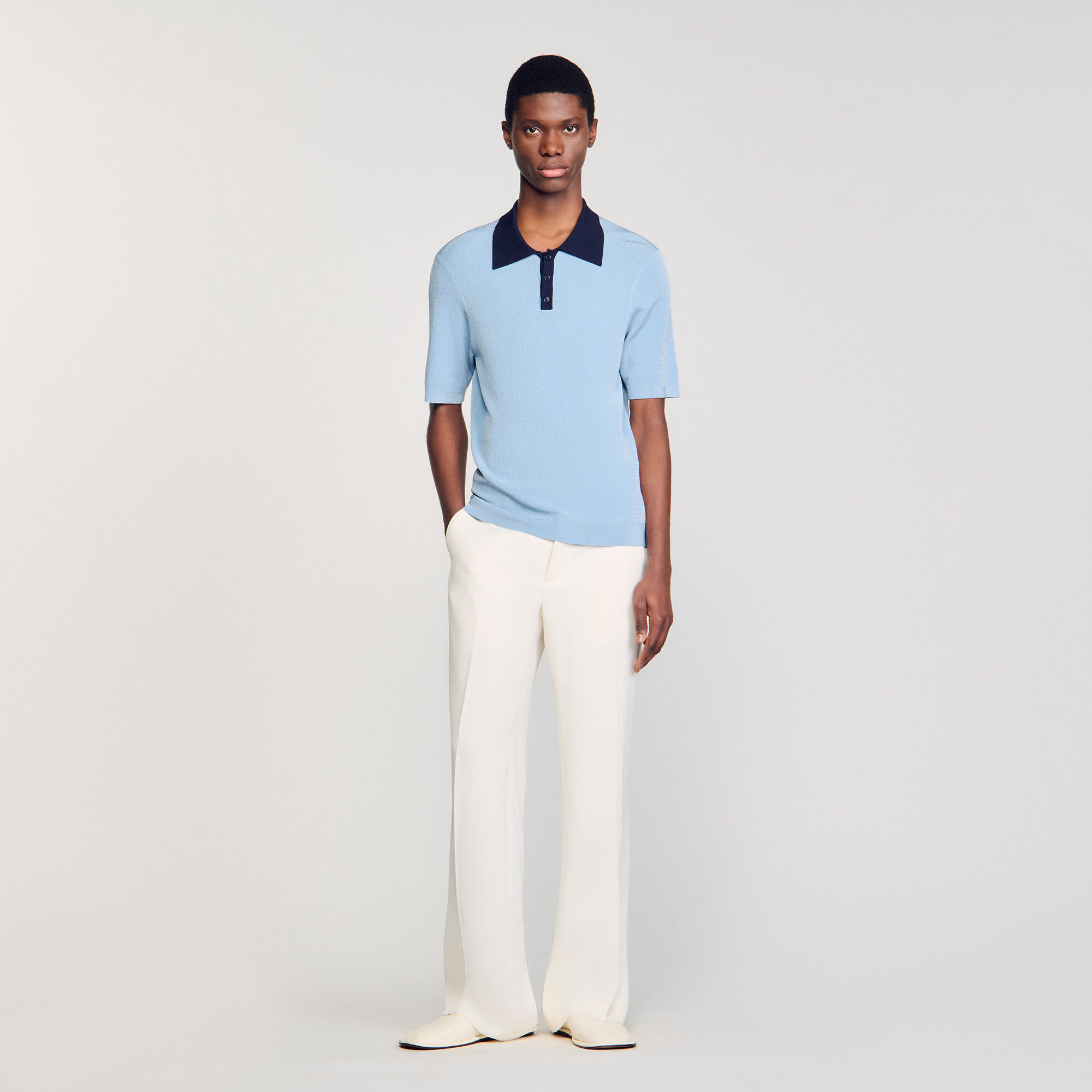 Two-tone polo shirt blue for Men | Sandro Paris