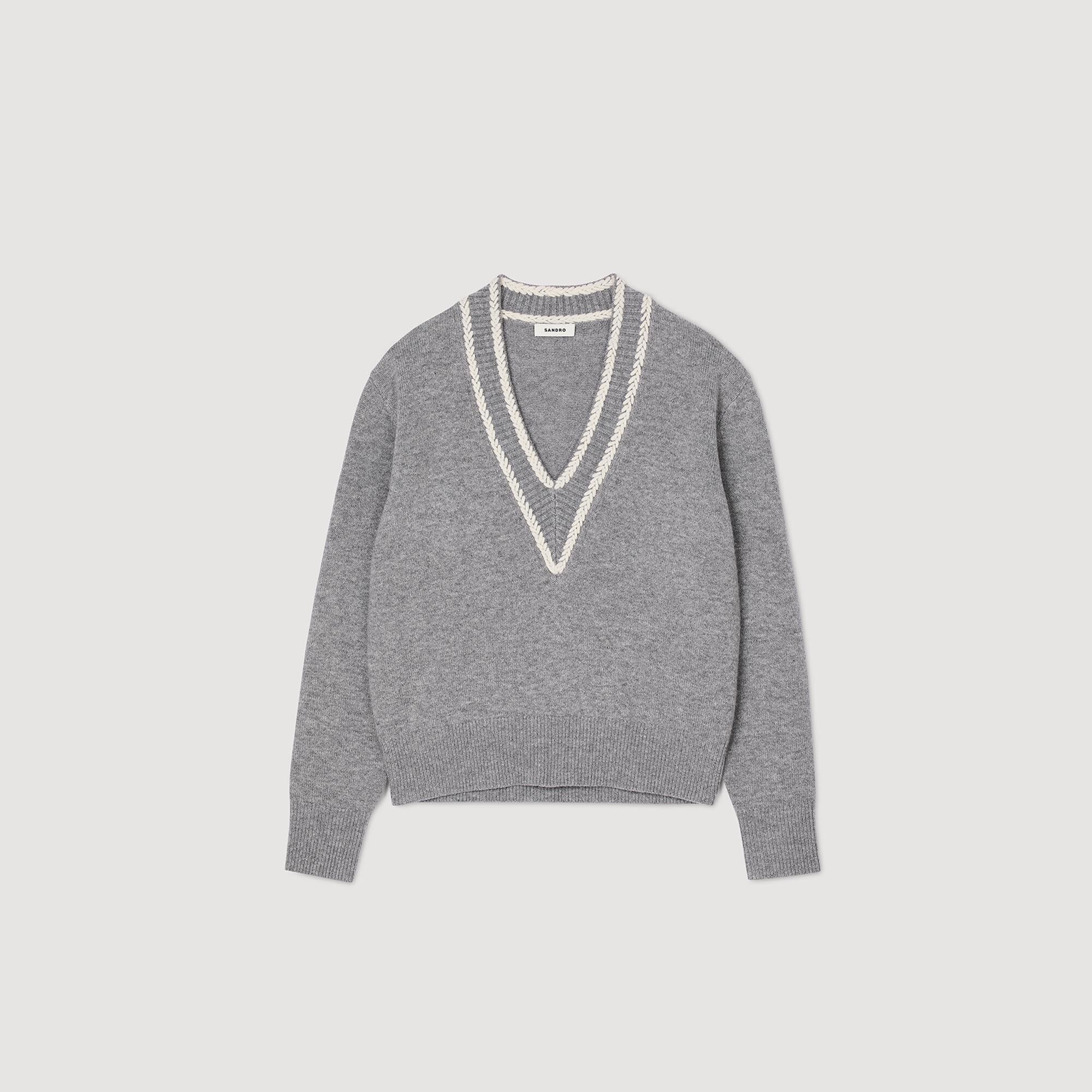 Wool and Cashmere Sweater black / gray For Women | Sandro Paris Wool and Cashmere Sweater black / gray For Women | Sandro Paris