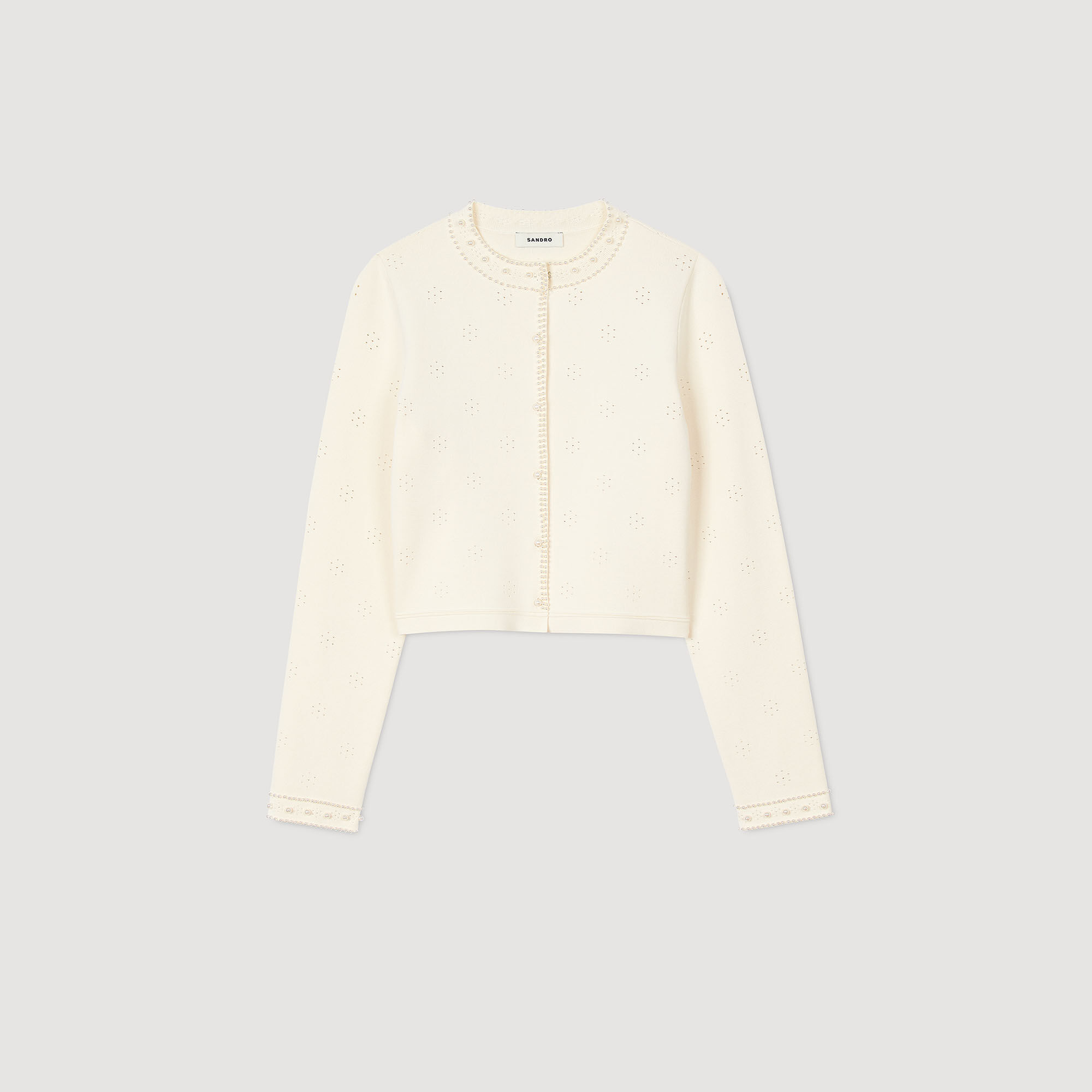 Cropped Cardigan With Pearl Buttons White Beige For Women Sandro Paris