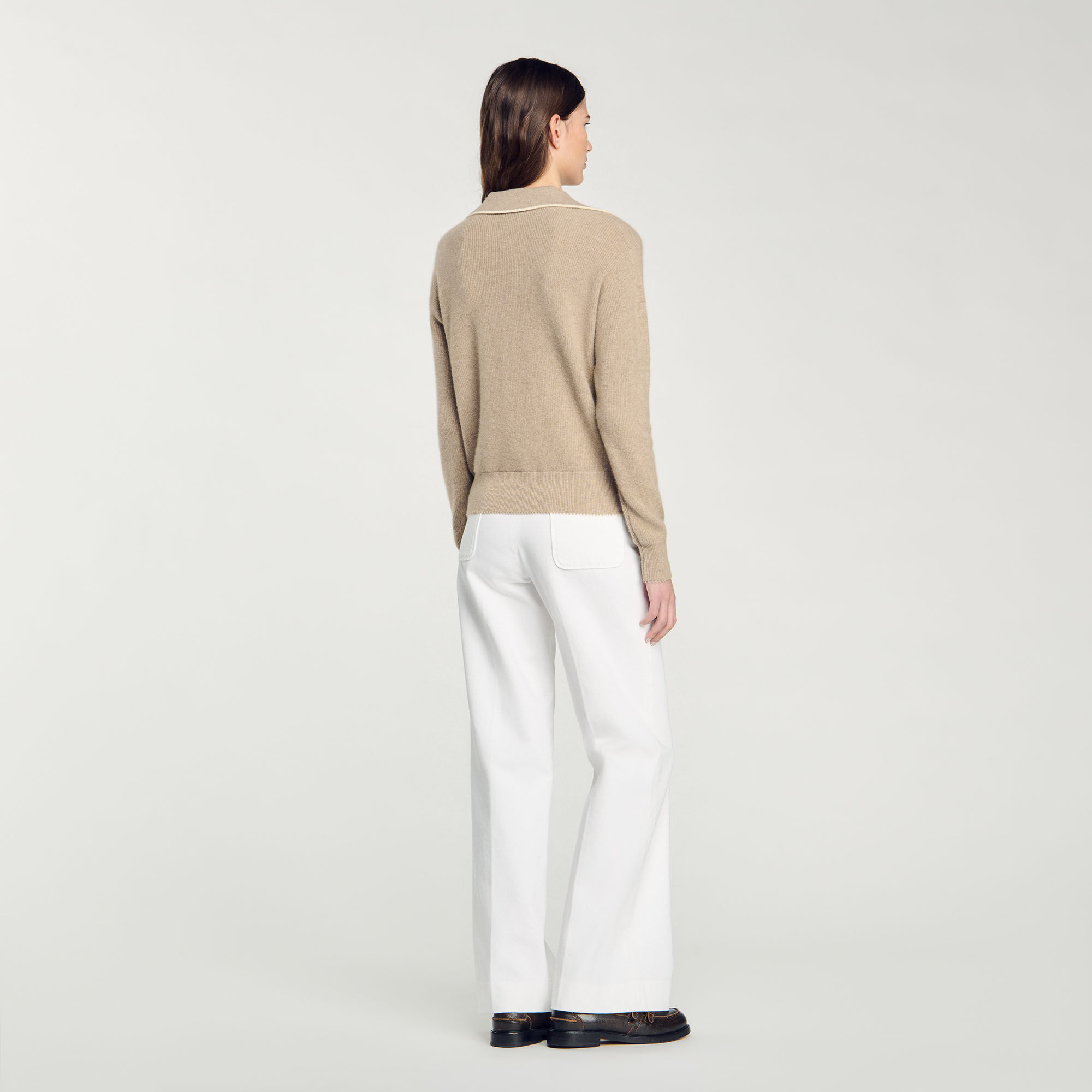 Open Polo-Collar Neck Sweater white / beige For Women Open Polo-Collar Neck Sweater white / beige For Women
