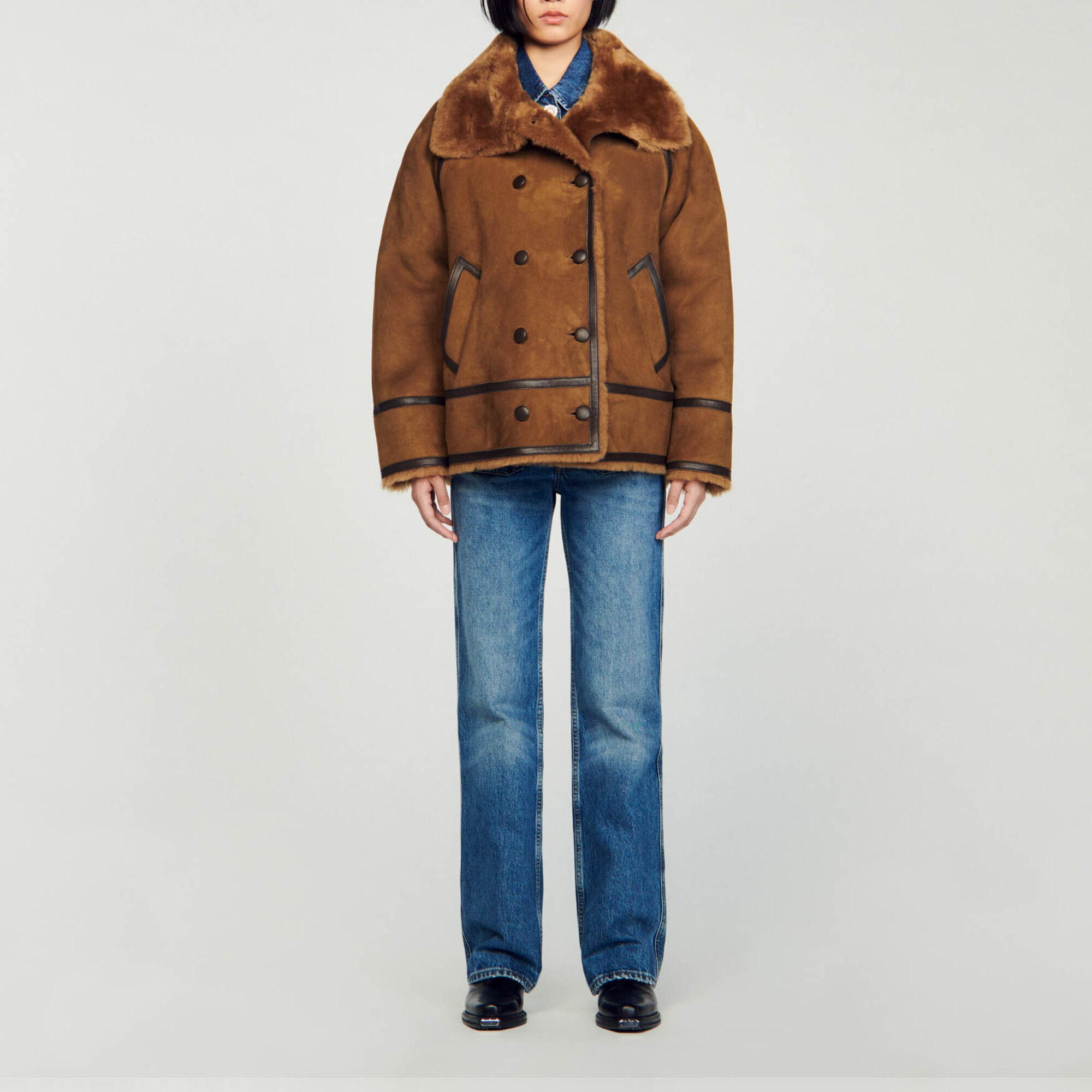 Shearling coat Natural | Sandro Paris