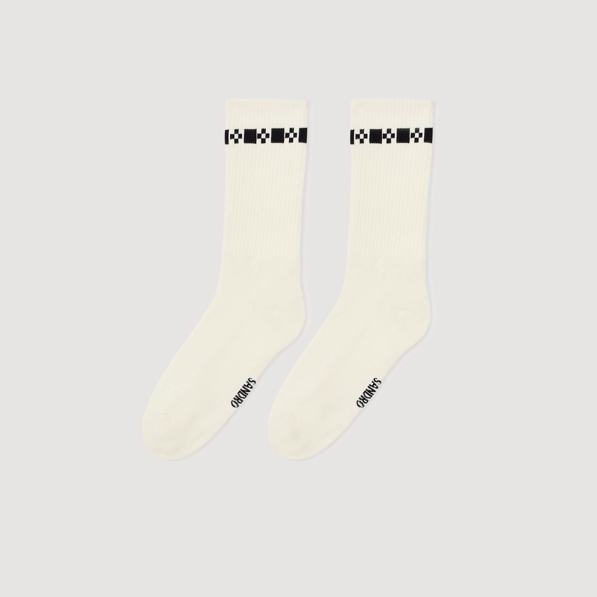 Cross signature embroidered socks white / beige for Men | Sandro Paris