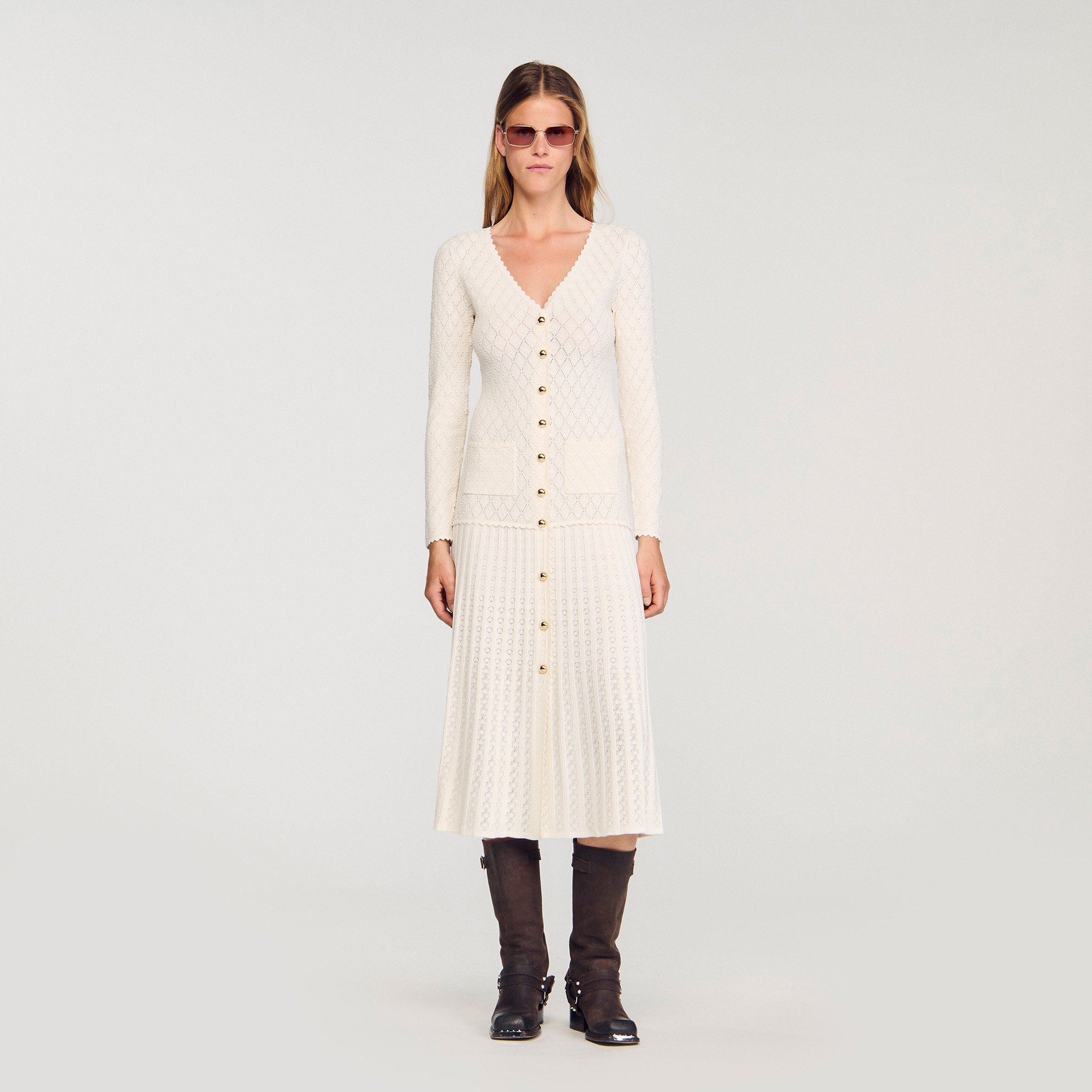 Fancy knit midi dress white / beige For Women | Sandro Paris