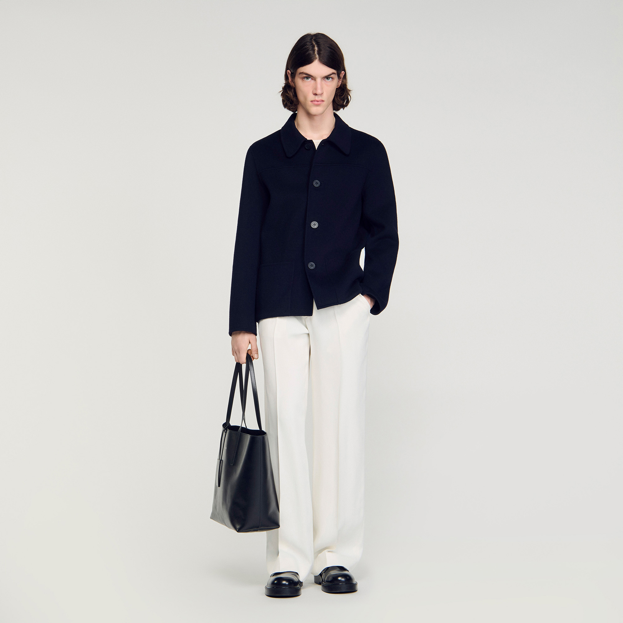 Wool jacket with regular collar in Navy Blue for Men | Sandro Paris