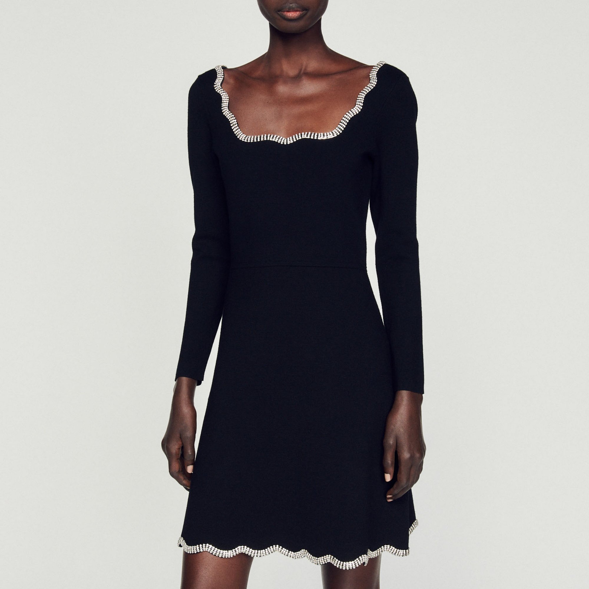 Short Knit Crystal Embellished Dress Dresses Sandro Paris