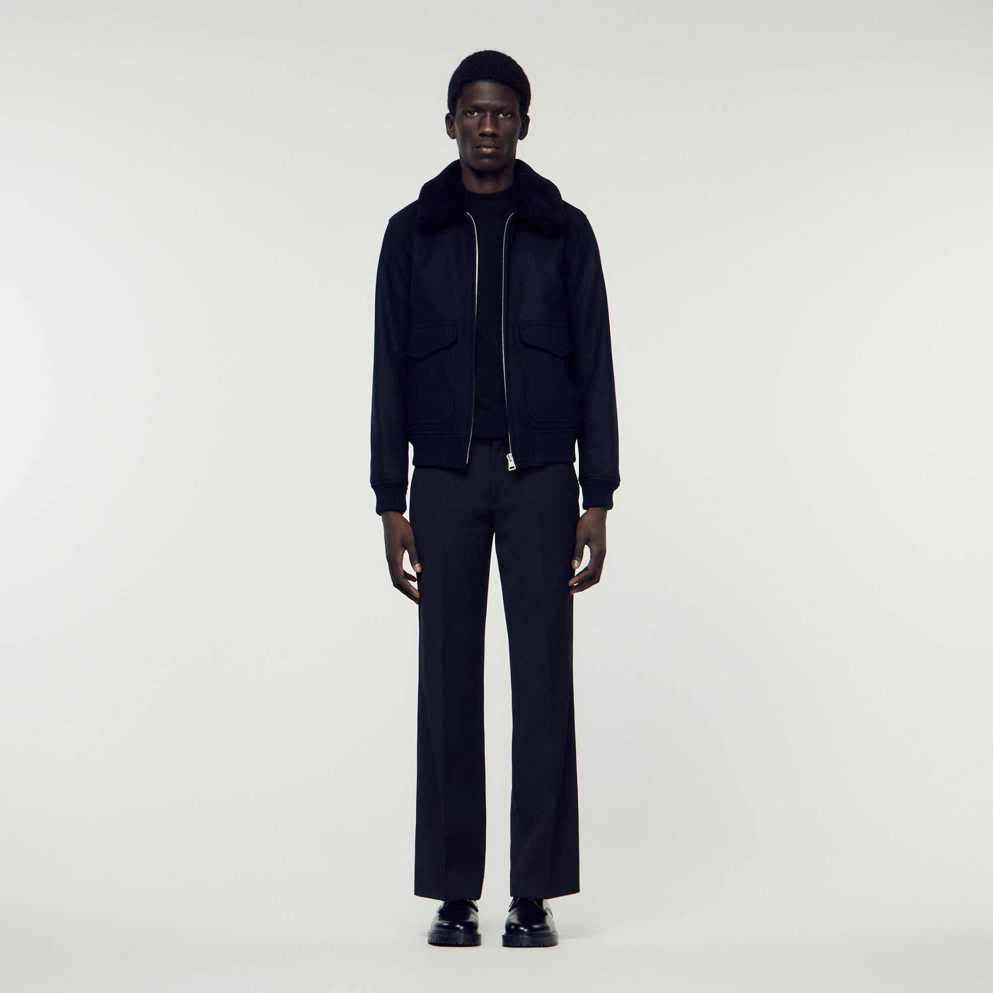 Aviator jacket with sheepskin collar - Jackets | Sandro Paris